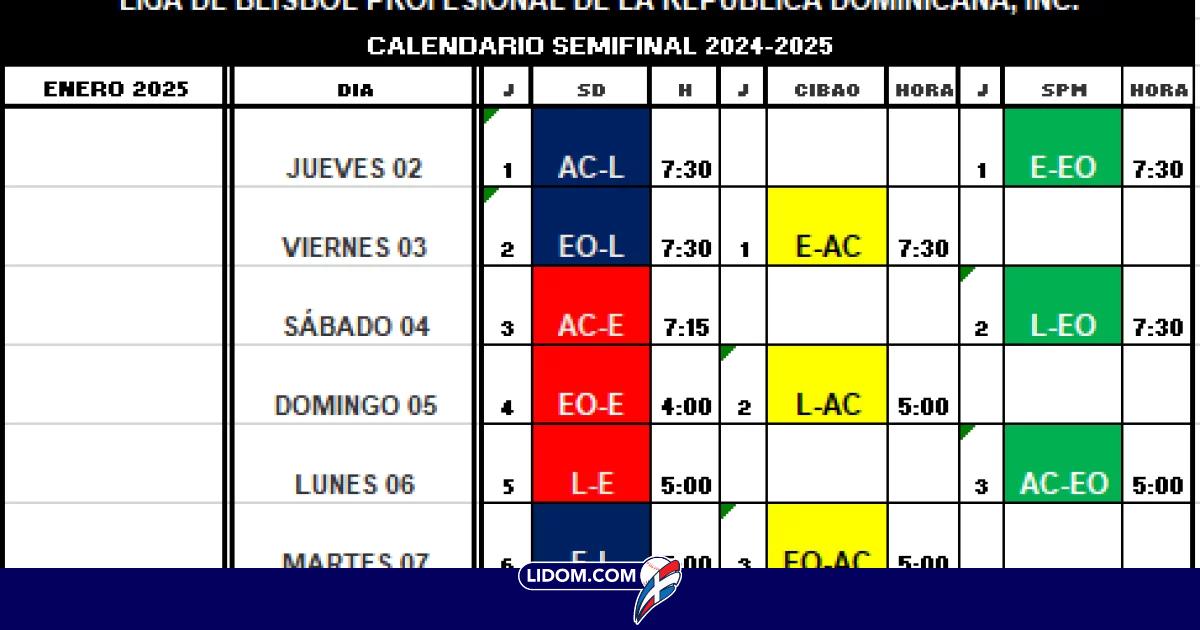 Calendario LIDOM Semifinal 2024-2025 | Lidom